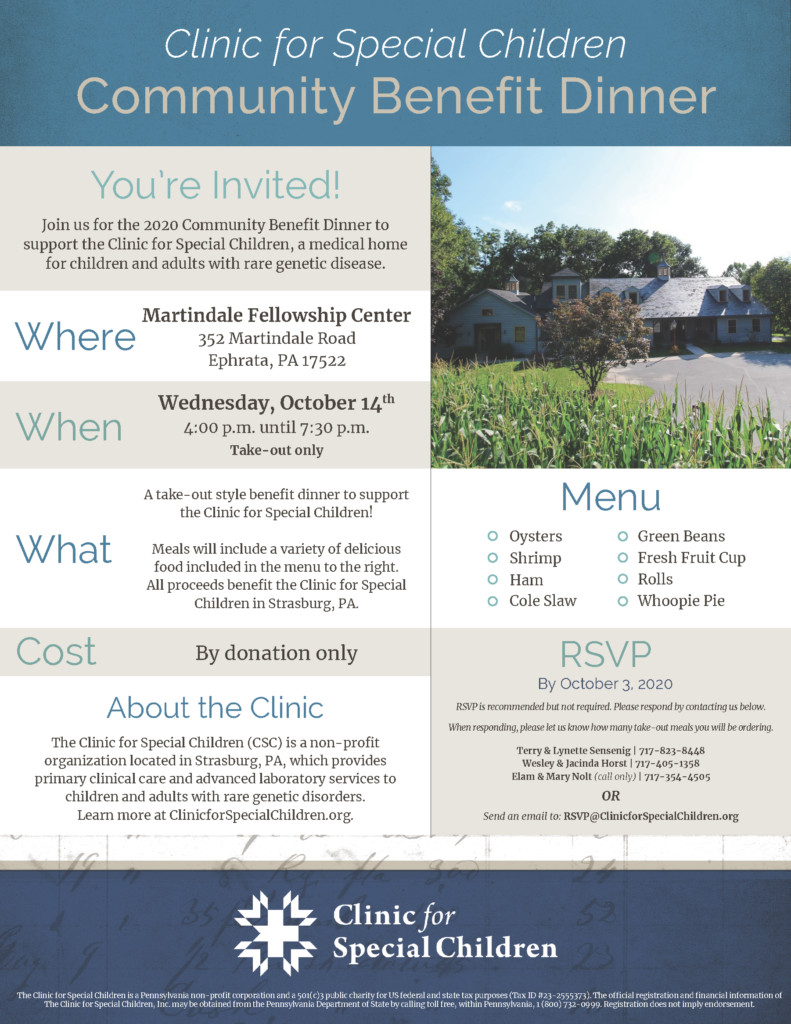 Community Benefit Take-Out Dinner - Clinic for Special Children