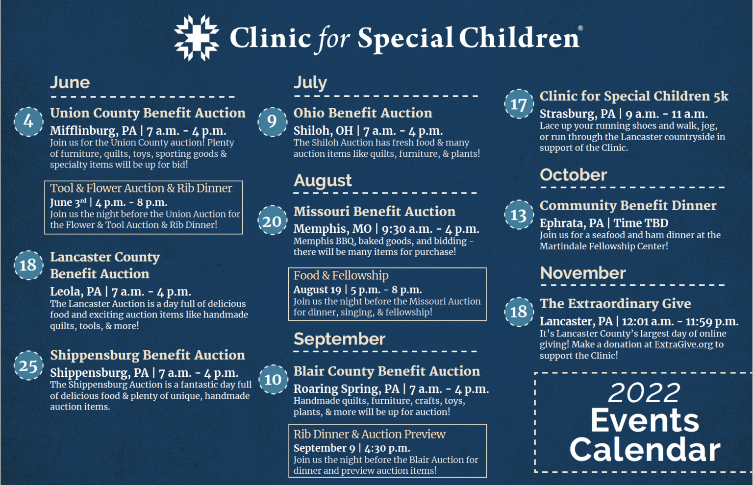 Downloadable 2022 CSC Events Calendar - Clinic for Special Children